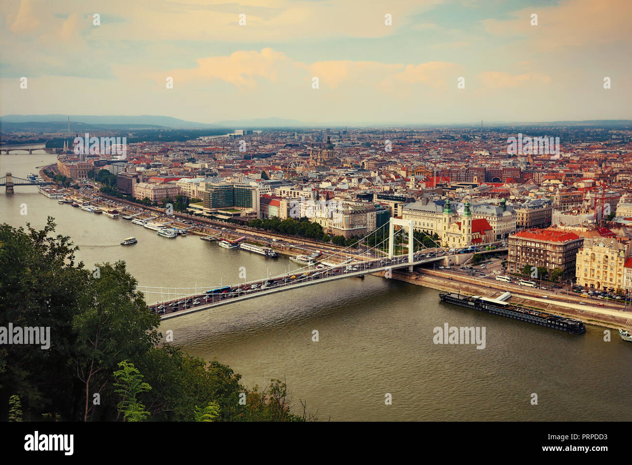 A view of the River Danube and cityscape of Budapest from the Gellert ...