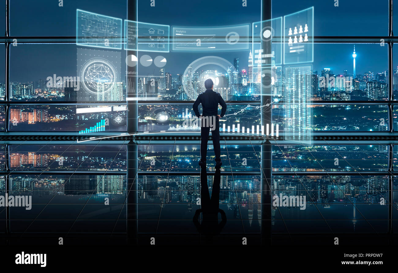 Smart financial analytics working at modern office with big data ...