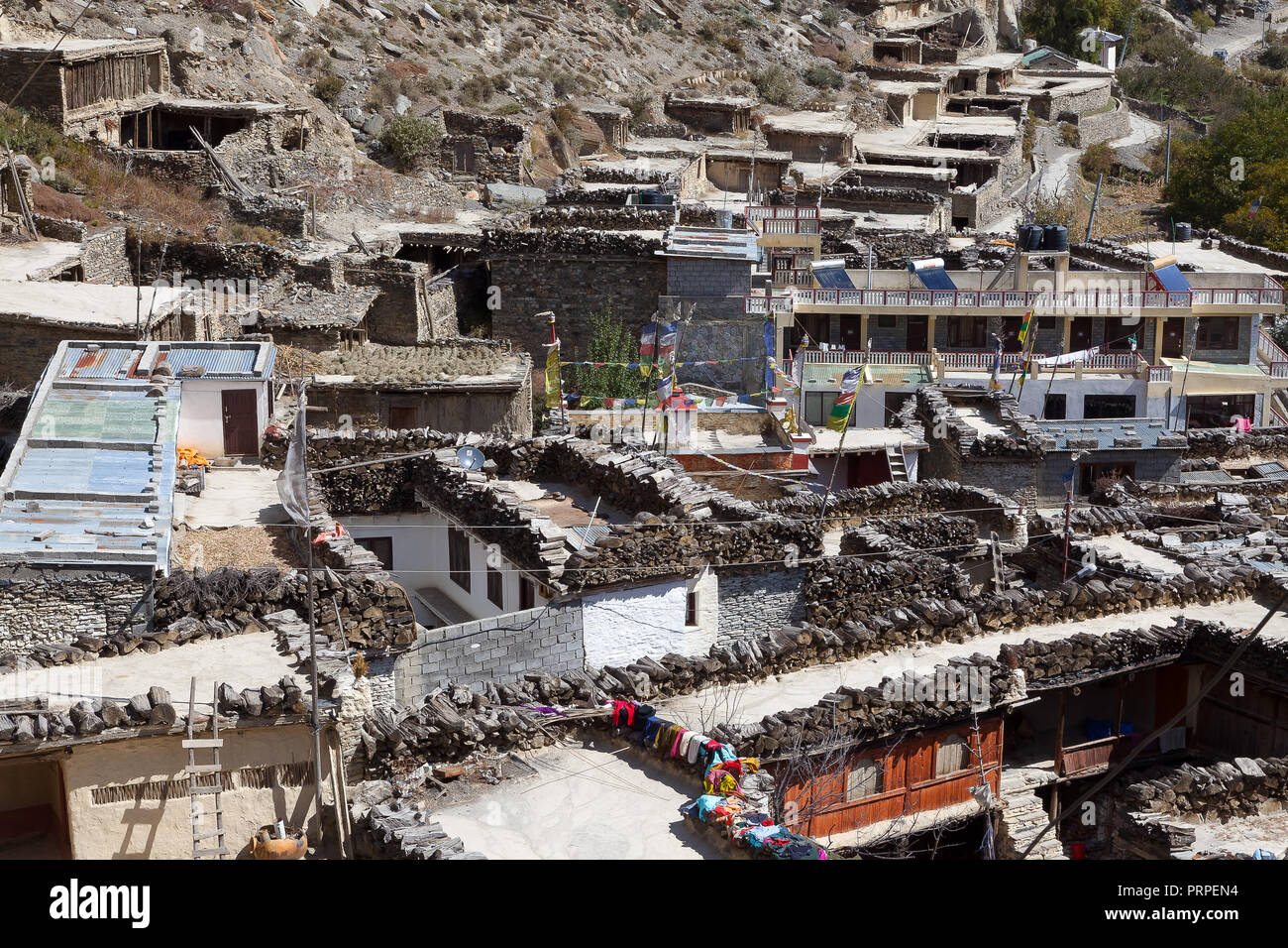 Rooftop view, Marpa village, Mustang, Nepal Stock Photo - Alamy