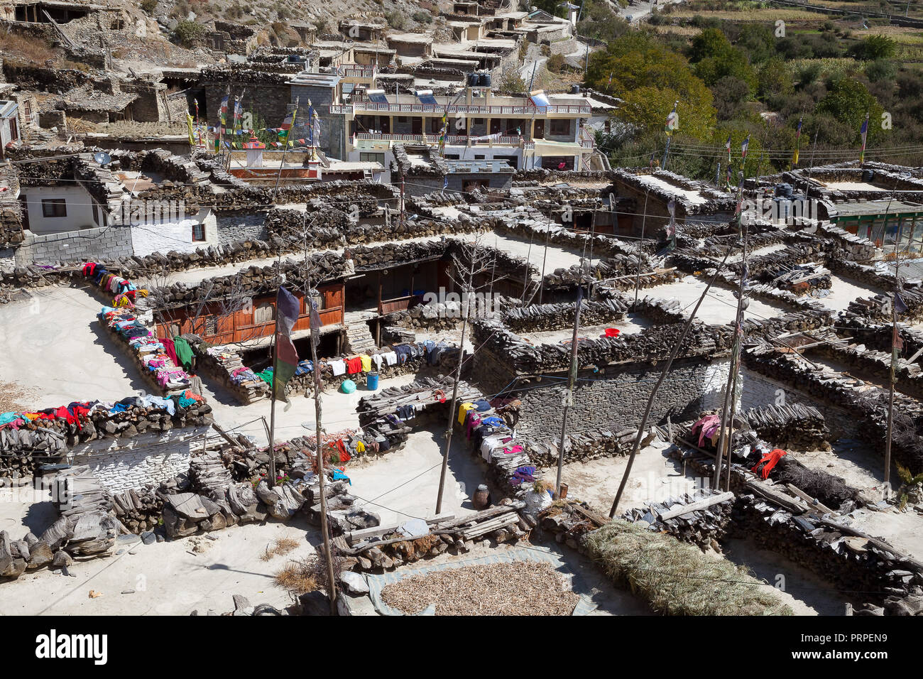Rooftops view, Marpa village, Mustang, Nepal Stock Photo - Alamy