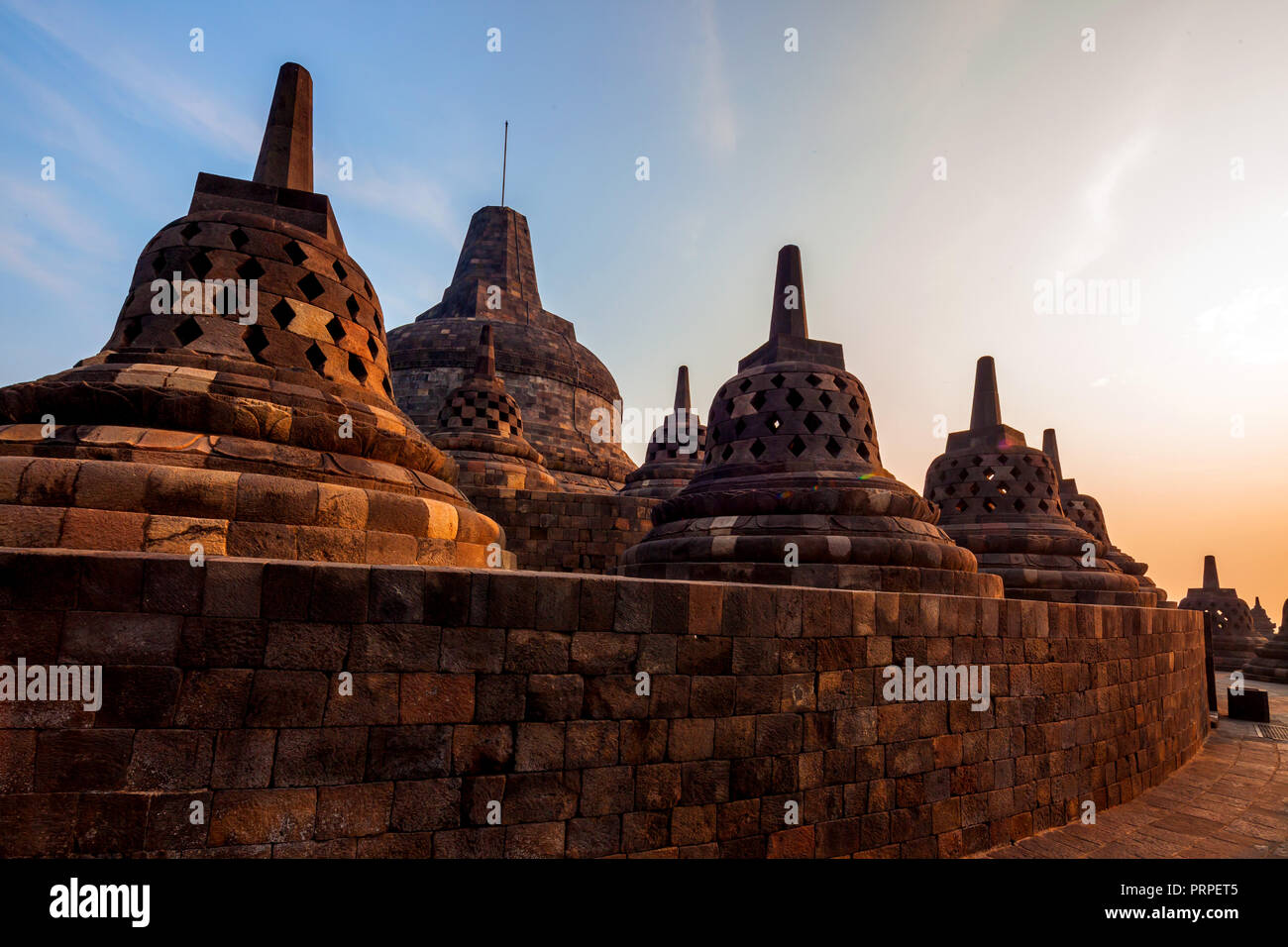 The beautiful stupas of Borobudur Temple complex, Yogyakarta, Indonesia ...