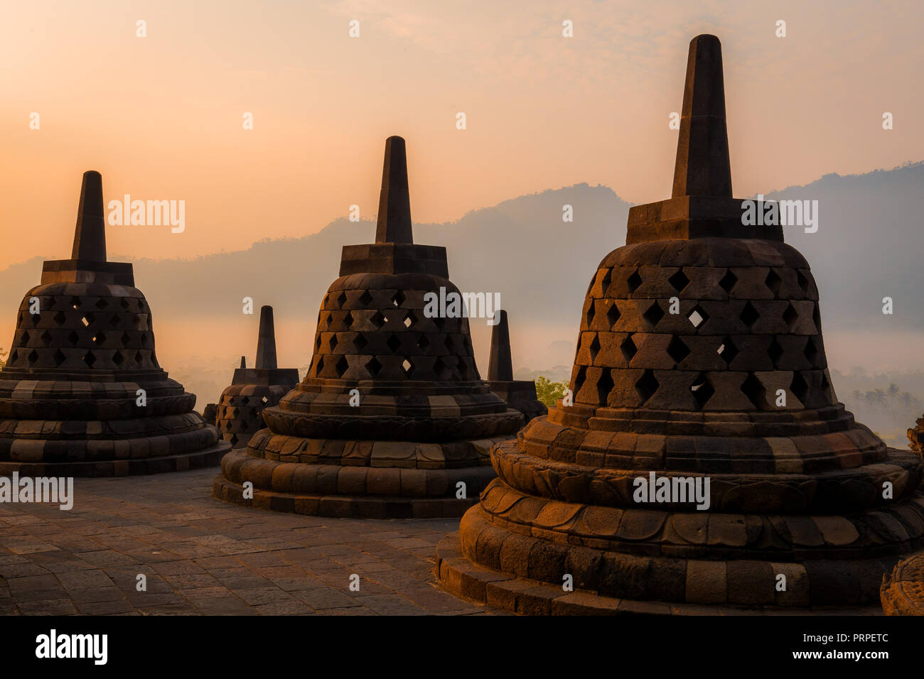 The beautiful stupas of Borobudur Temple complex, Yogyakarta, Indonesia ...