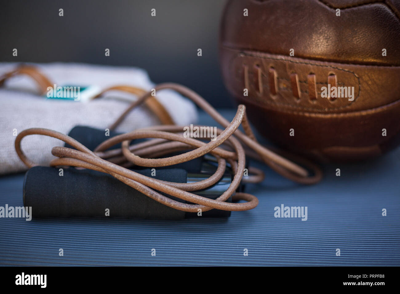 closeup photo of a skipping rope and a soccer ball Stock Photo - Alamy