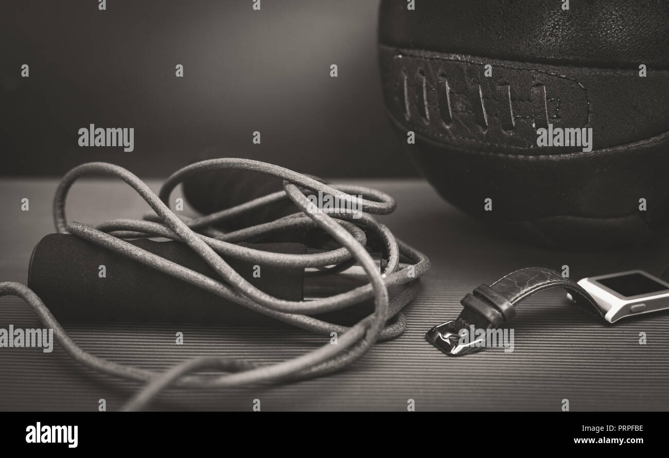 closeup photo of a skipping rope and a soccer ball Stock Photo - Alamy