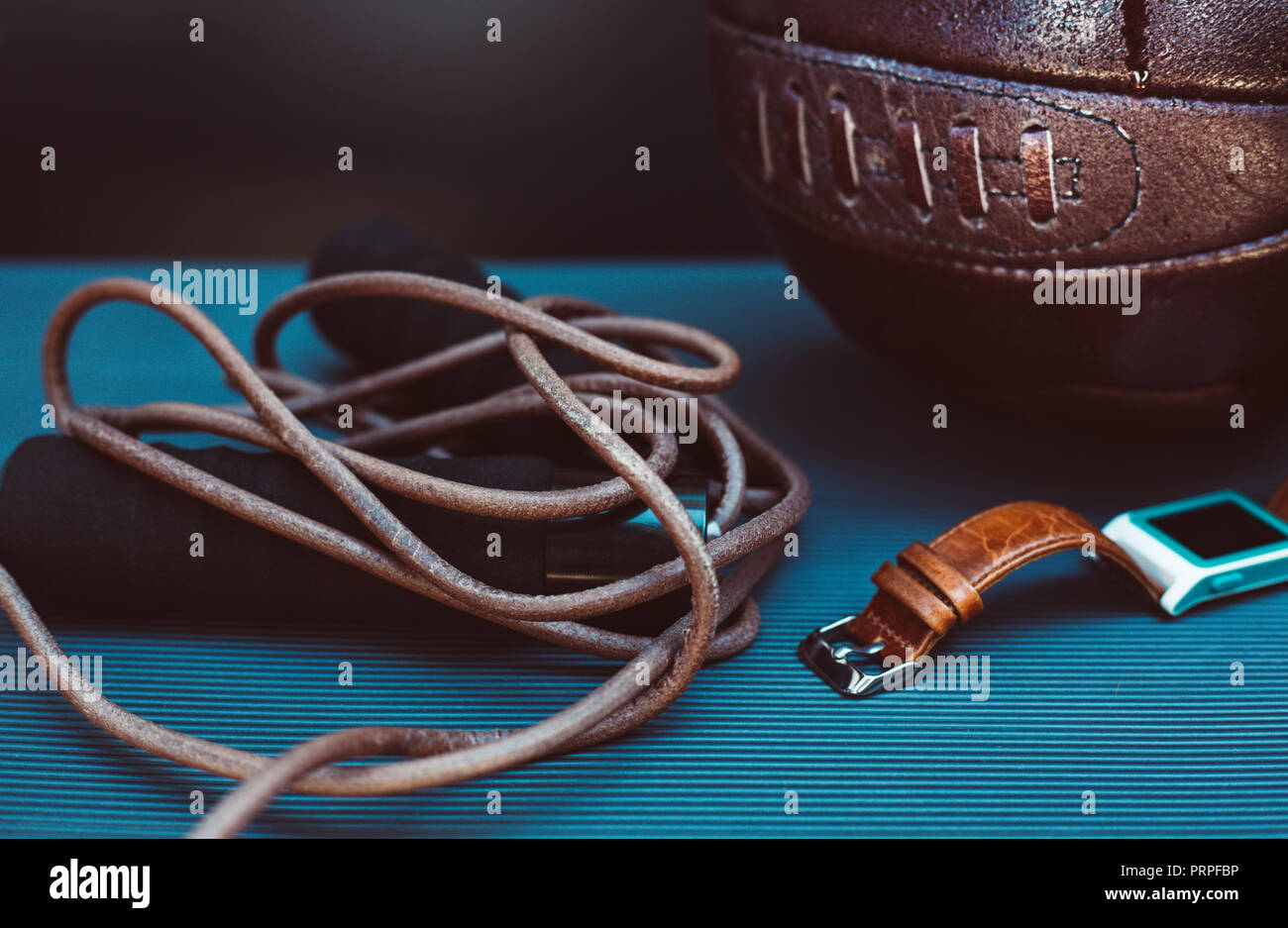closeup photo of a skipping rope and a soccer ball Stock Photo - Alamy