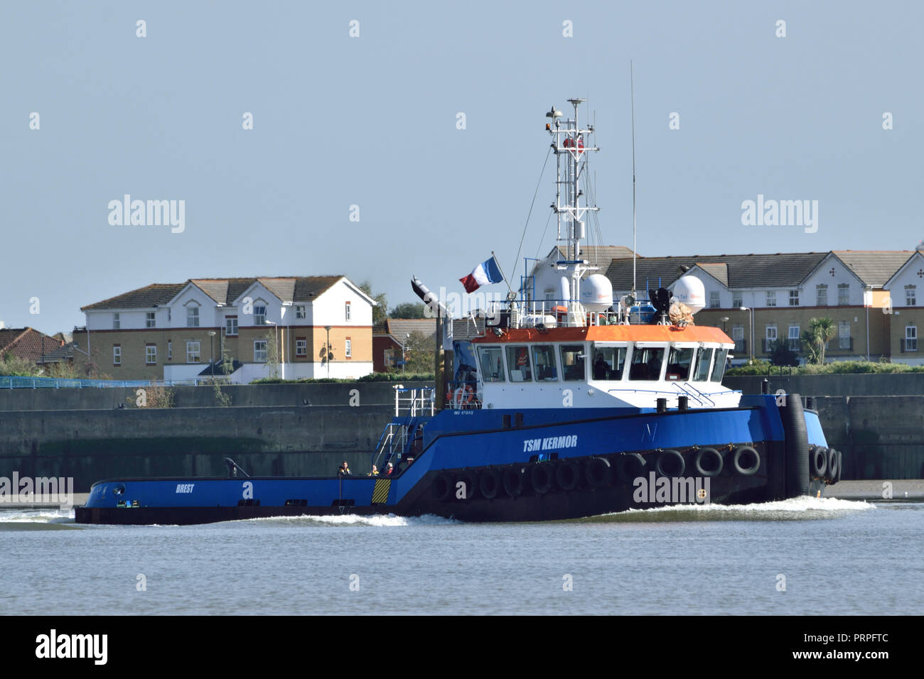 French based Tug TSM Kermor arrives on the River Thames ready to tow ...