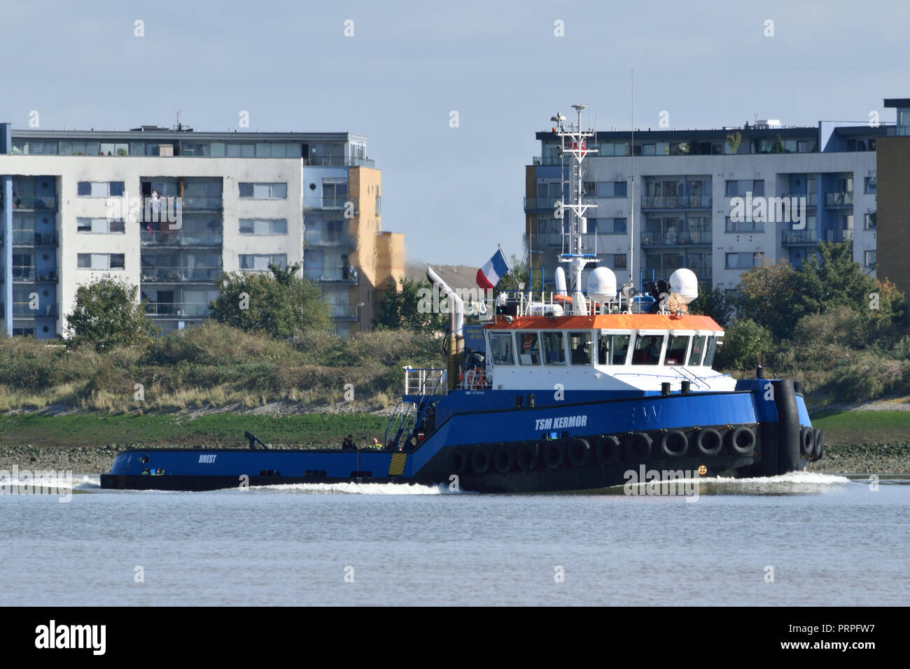 French based Tug TSM Kermor arrives on the River Thames ready to tow ...