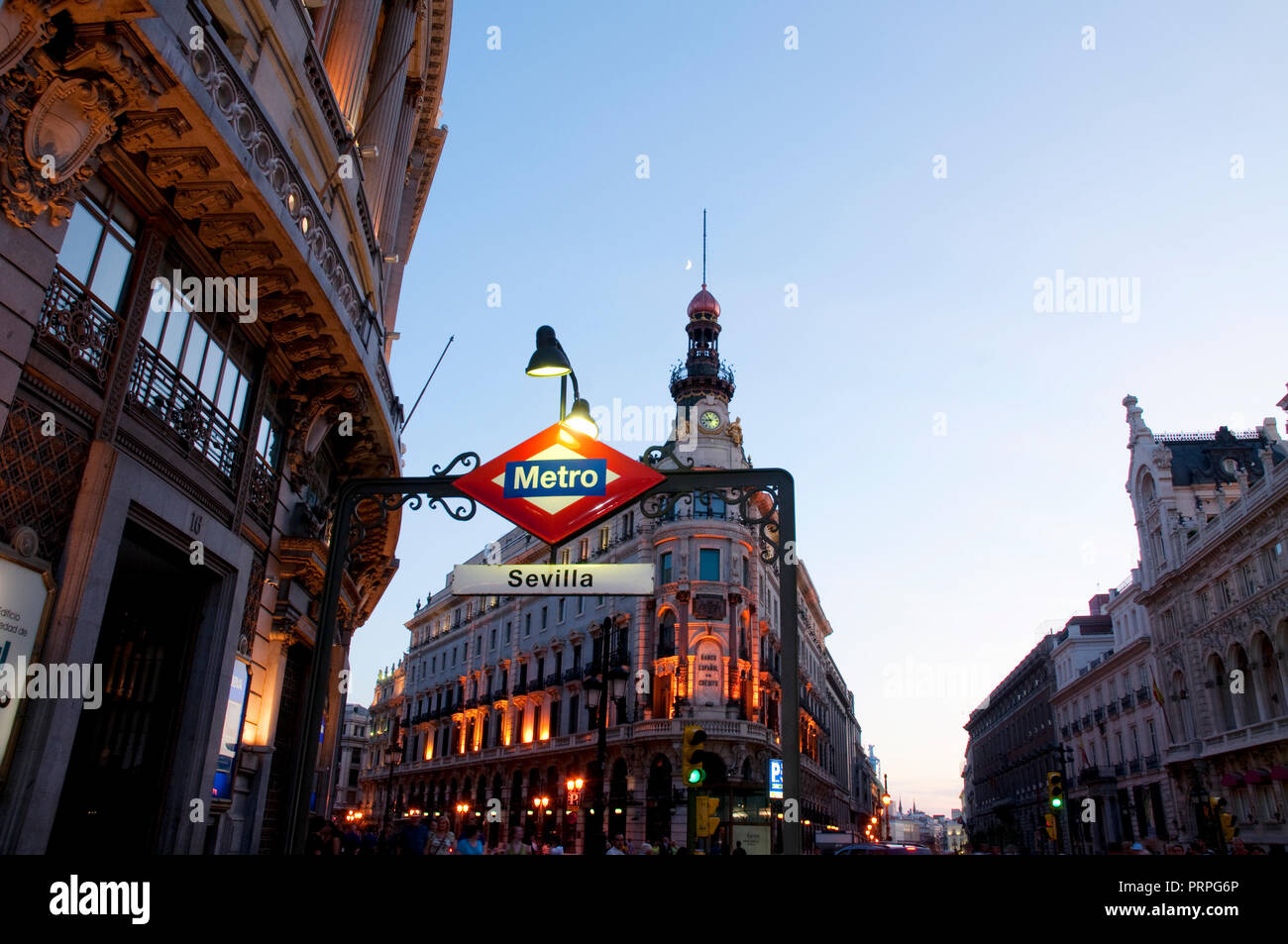 Metro station in Sevilla street, night view. Madrid, Spain Stock Photo ...