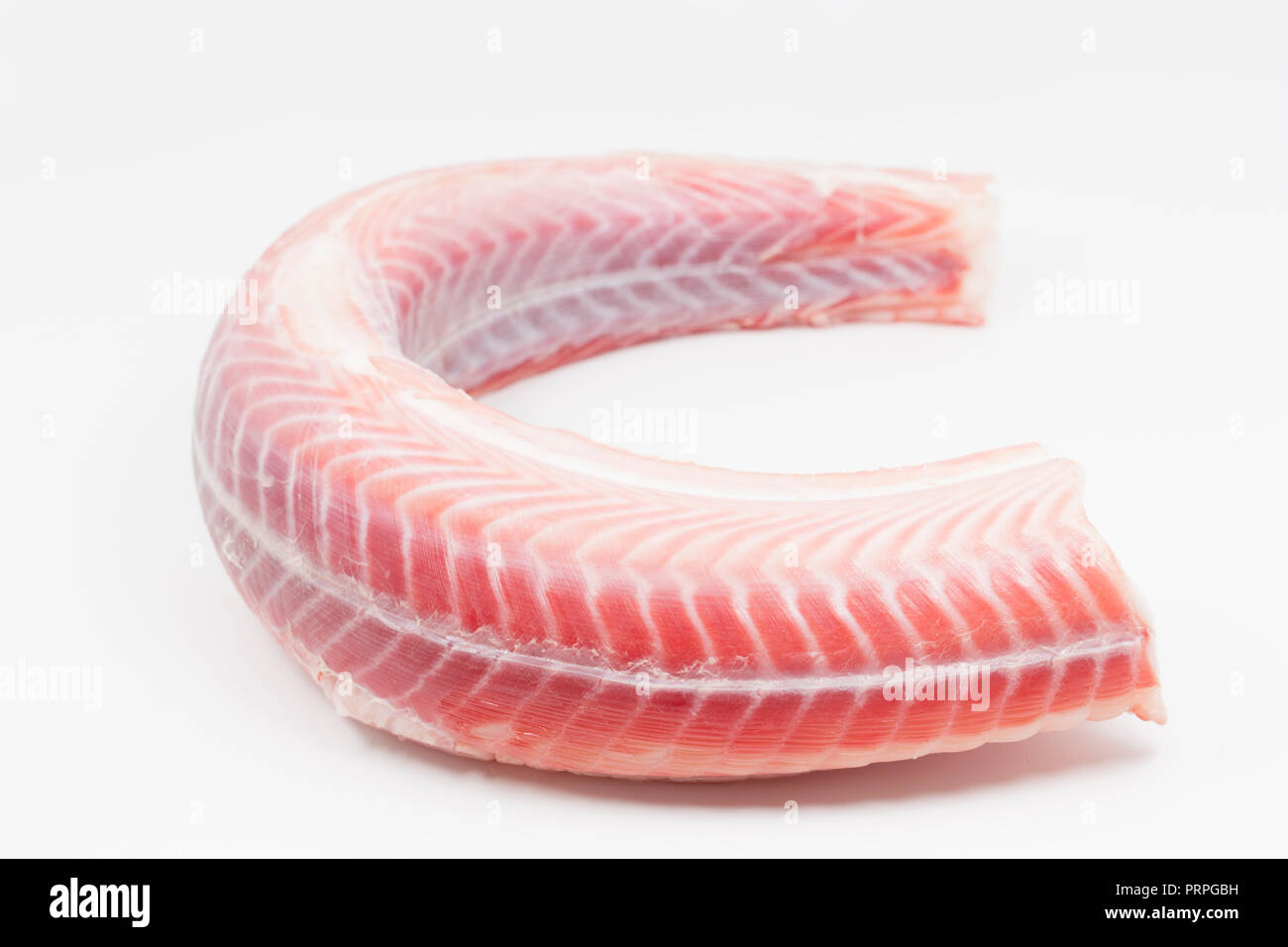 A skinned section of raw bull huss, Scyliorhinus stellaria, prepared ...