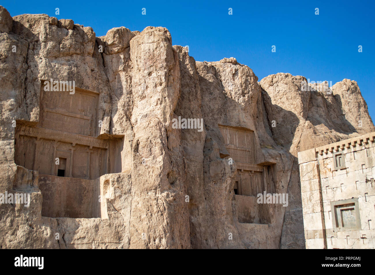 The tombs of Darius II and Artaxerxes I at Naqsh-e Rostam, Iran Stock ...