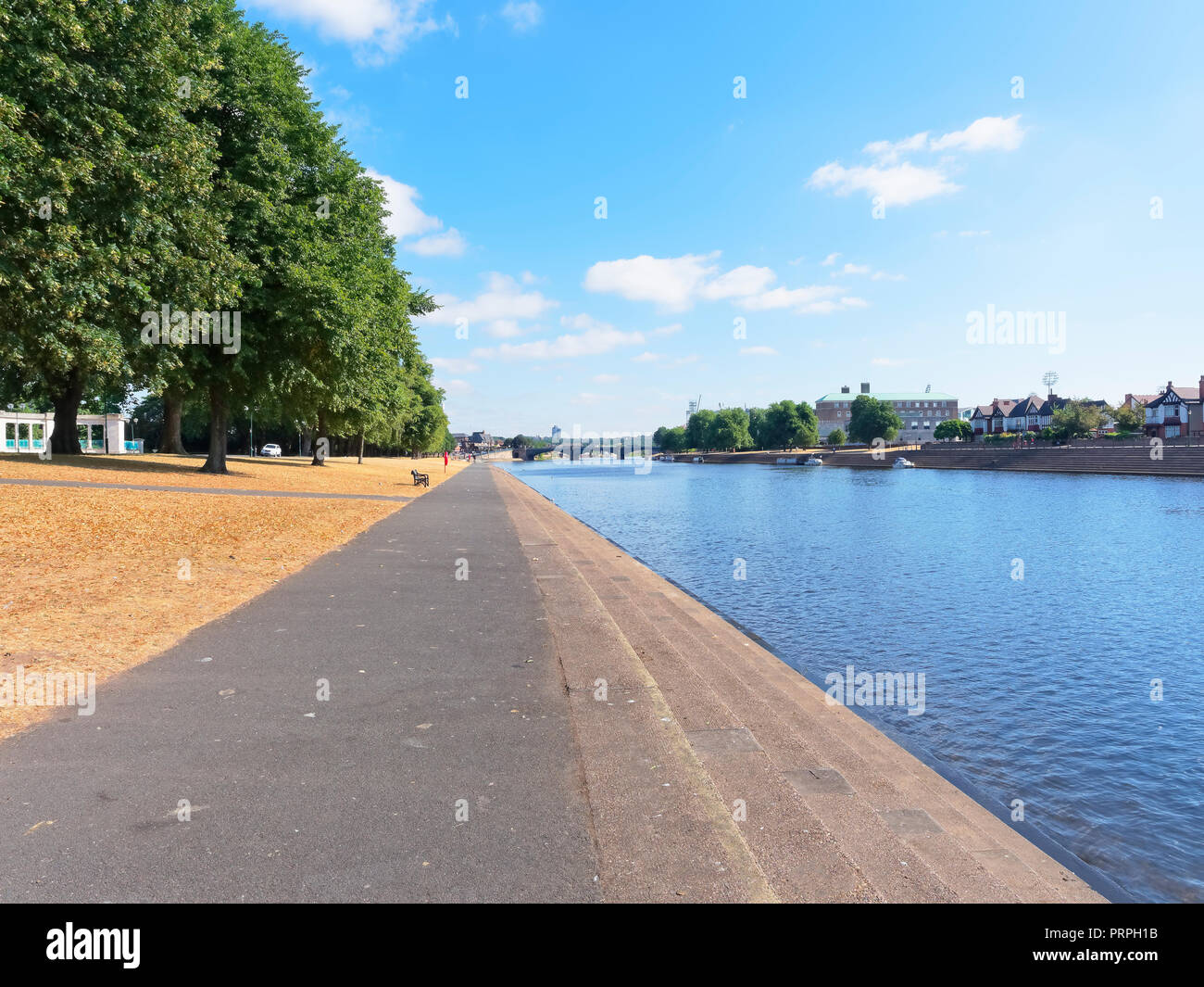 A deserted Victoria Embankment alongside the River Trent in Nottingham ...