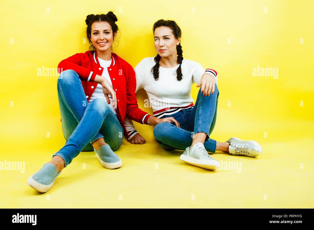 lifestyle people concept: two pretty young school teenage girls Stock ...