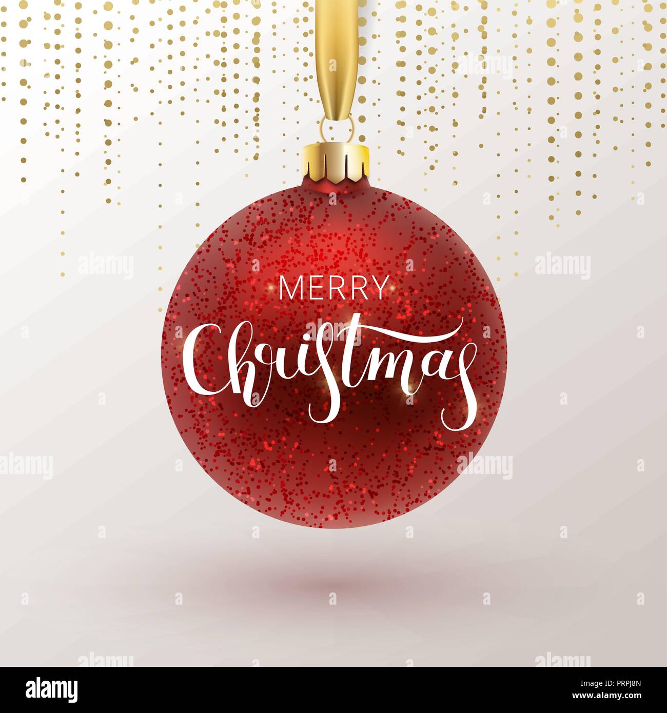 Christmas greeting card. Red Christmas ball, with an ornament and ...