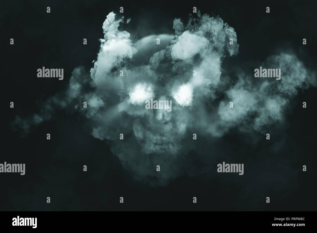 Skull and fog Illustration on a dark background Stock Photo - Alamy