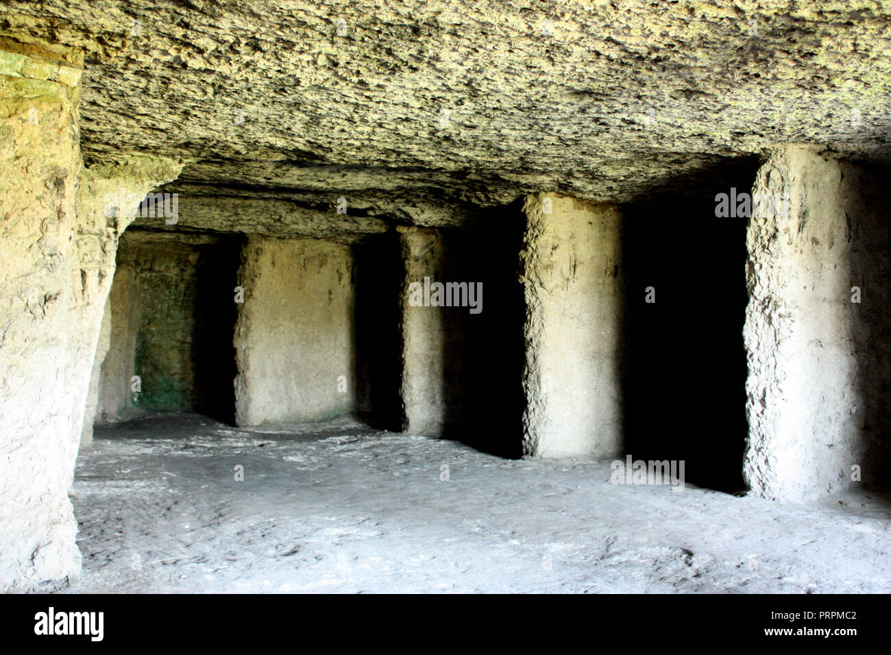 Inside the monastery cut out of rock at Orhei Vechi in Moldova Stock ...