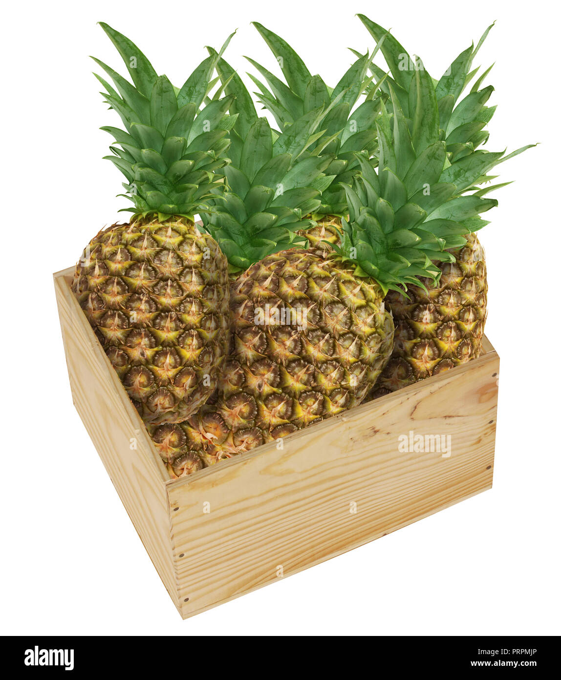 Wooden box filled with pinapples fruit - collage isolated on white ...