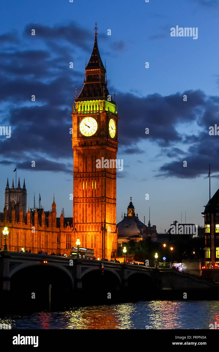 London skyline at night: Big Ben in lights Stock Photo - Alamy