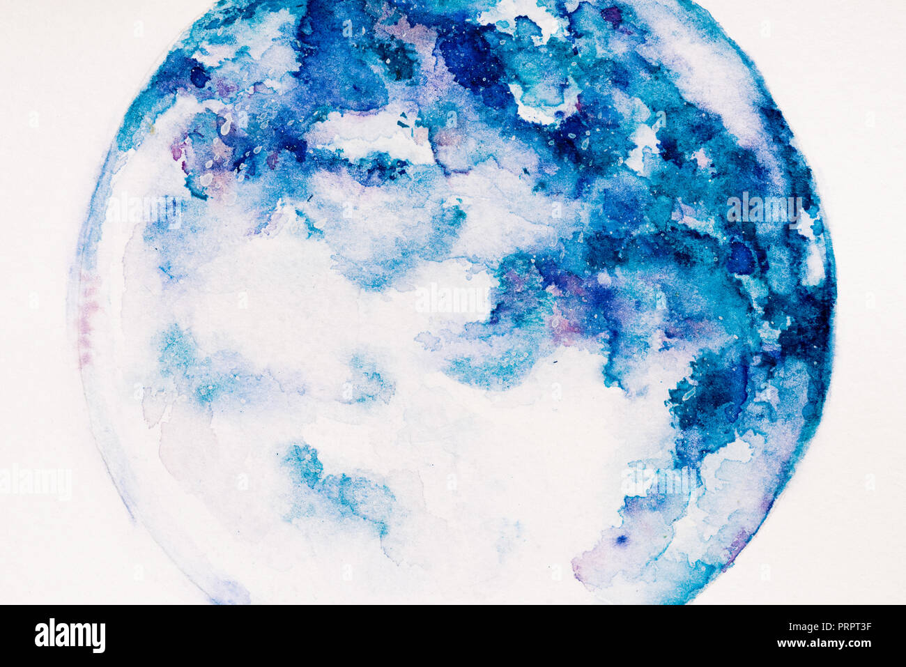 planet made of blue watercolor paint on white background Stock Photo ...
