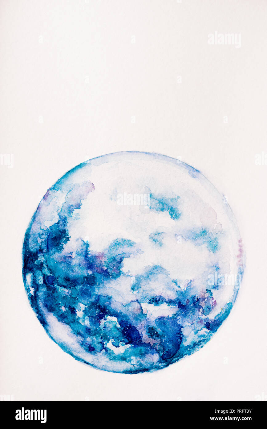 planet made of blue watercolor paint on white background Stock Photo ...