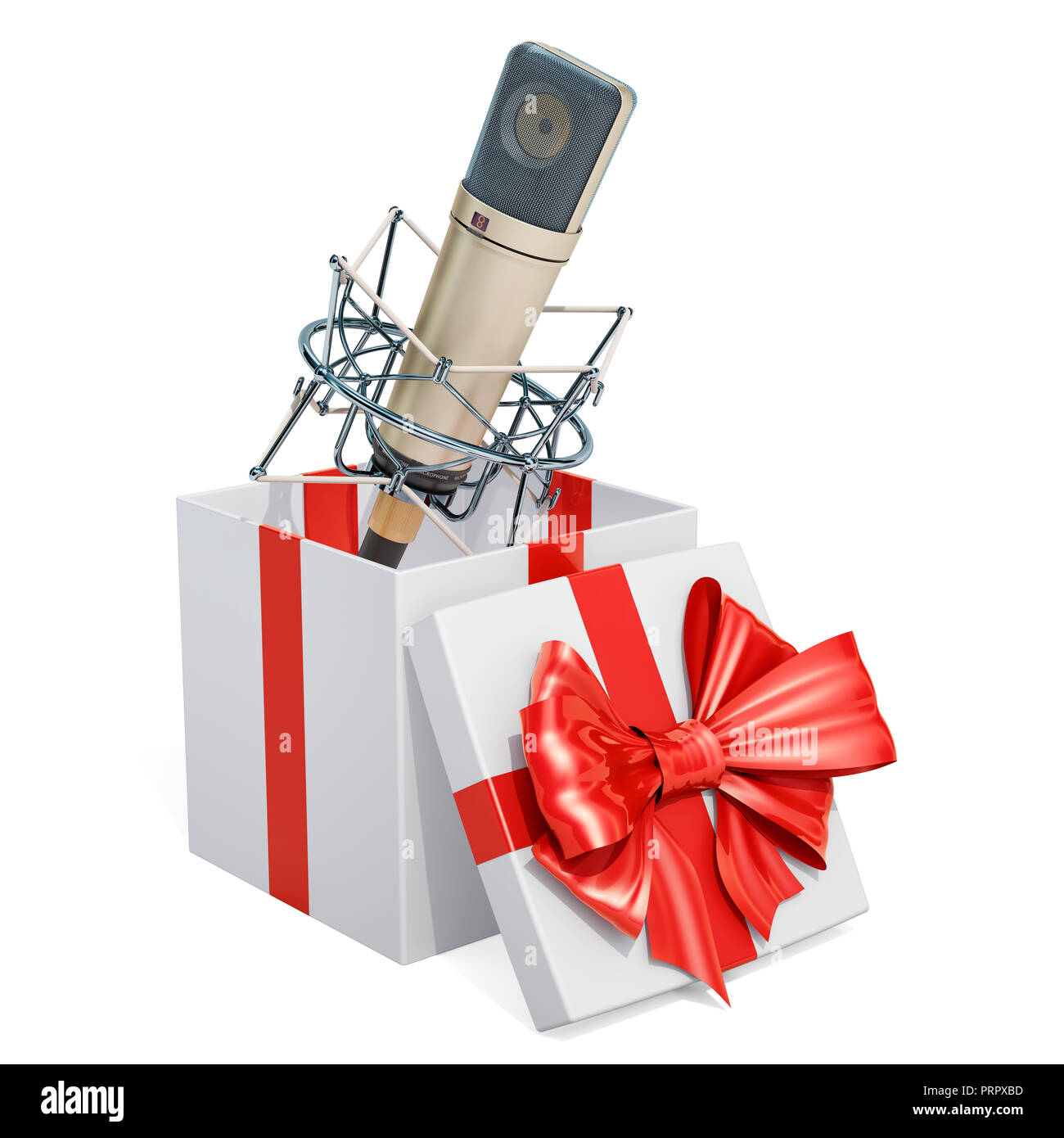 Gift box with studio microphone, 3D rendering isolated on white ...