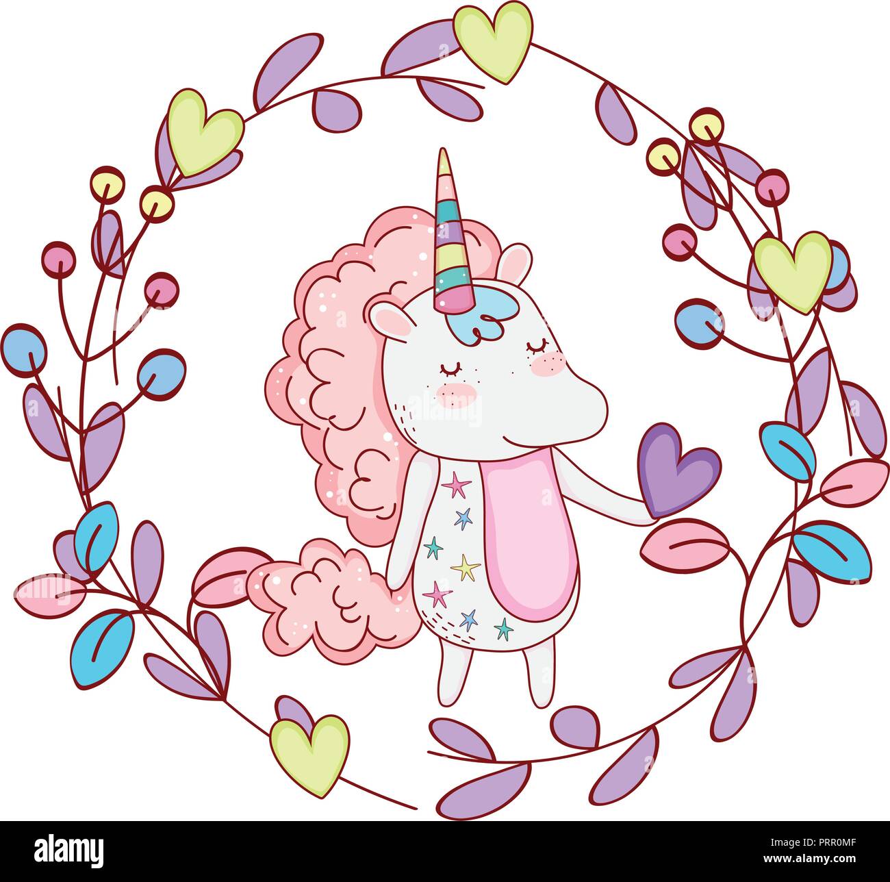 Unicorn inside wreath cute cartoons Stock Vector Image & Art - Alamy