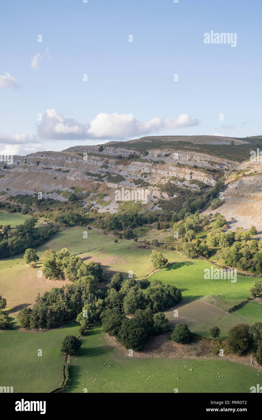 The limestone cliffs of Eglwyseg Escarpment above the Vale of ...
