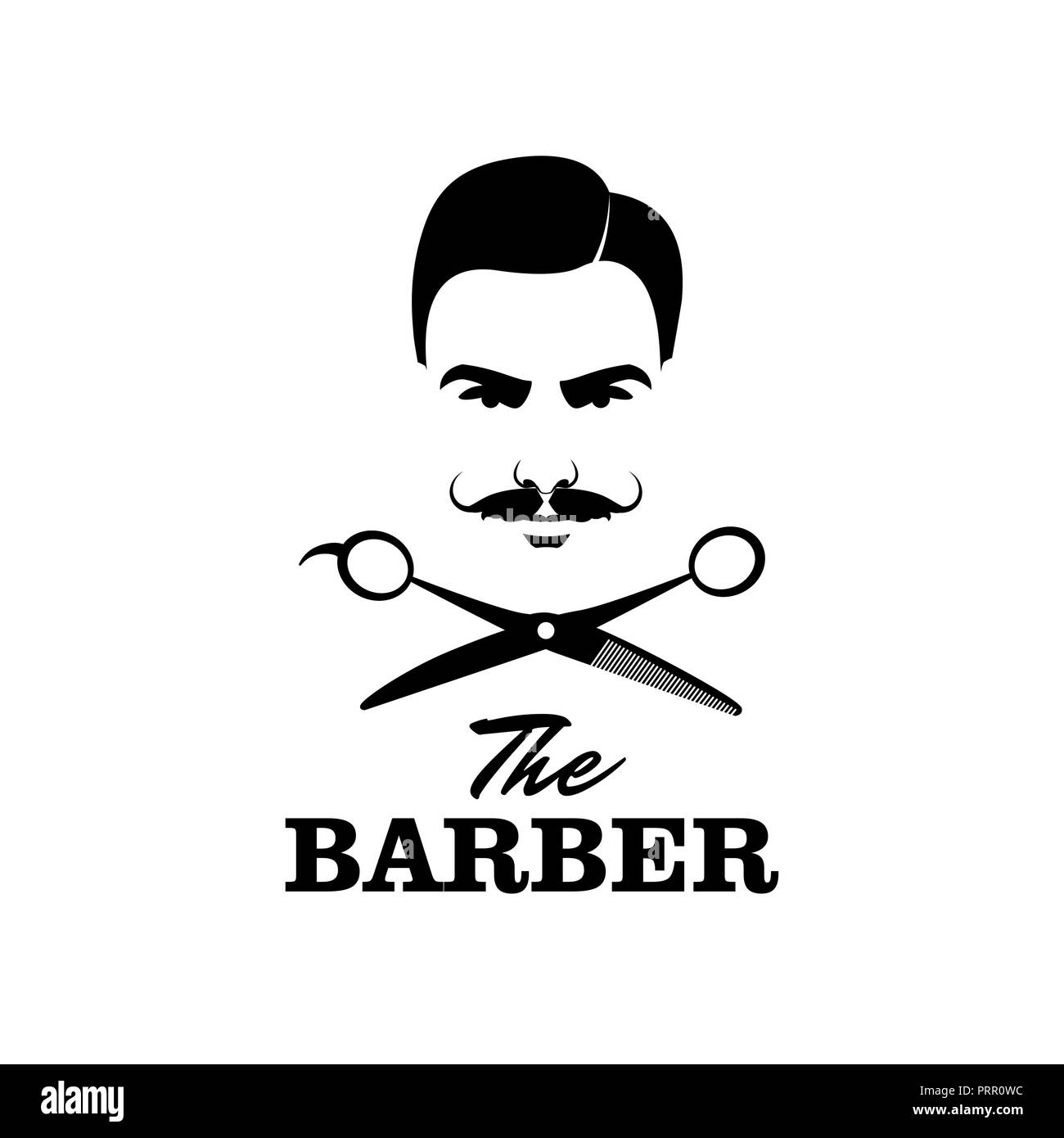 The Barber. Handsome man with mustache. Scissors. Barber shop symbol ...