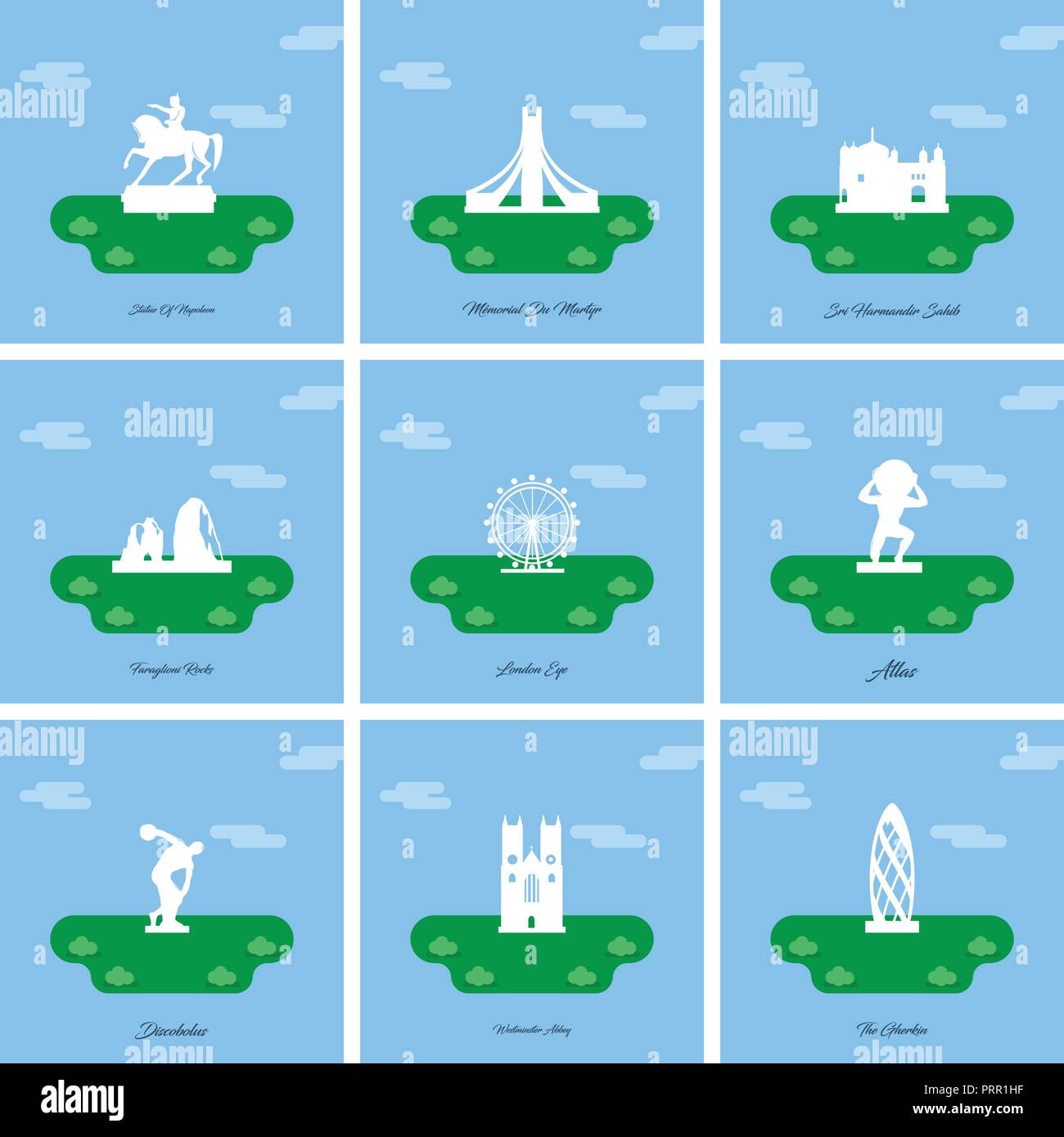 World Famous monuments and landmarks design with light blue background ...