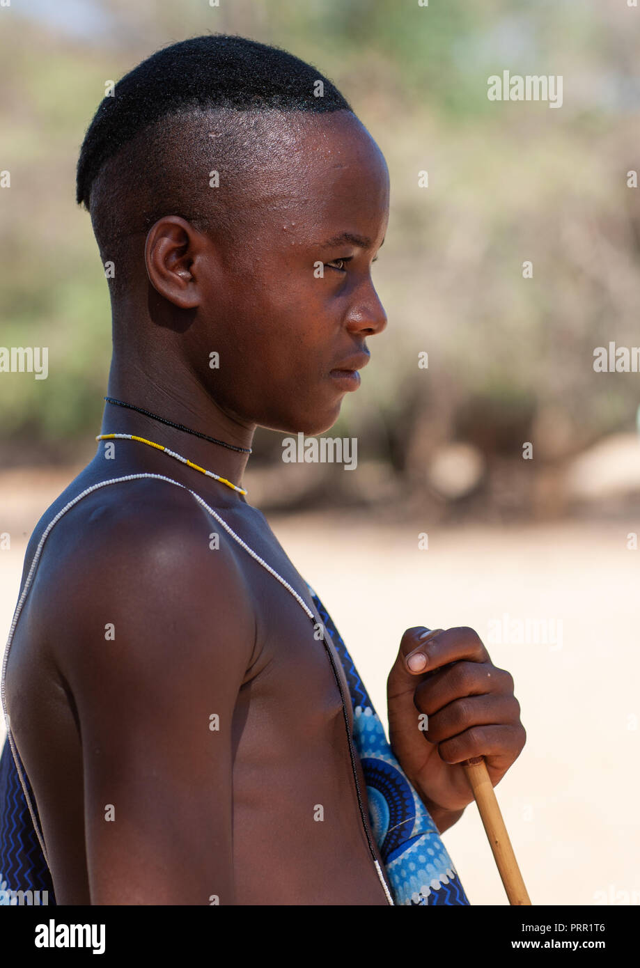 Portrait of a Mucubal tribe young man, Namibe Province, Virei, Angola ...