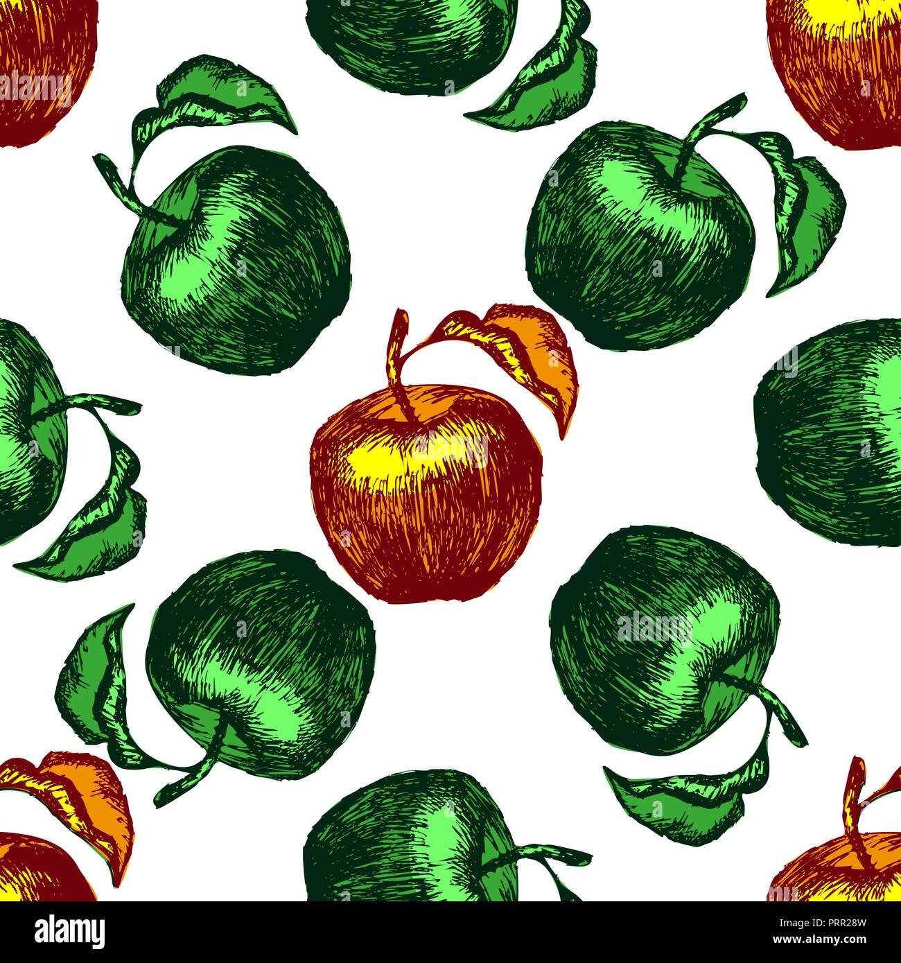 Green Apples Seamless Pattern On White Background Vector Illustration