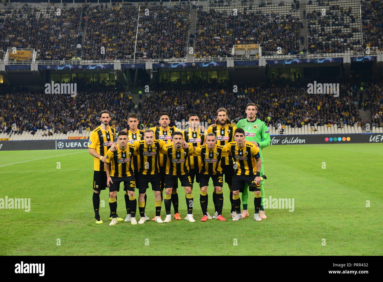 Athens, Greece. 02nd Oct, 2018. Commemorative photo of the team of AEK ...