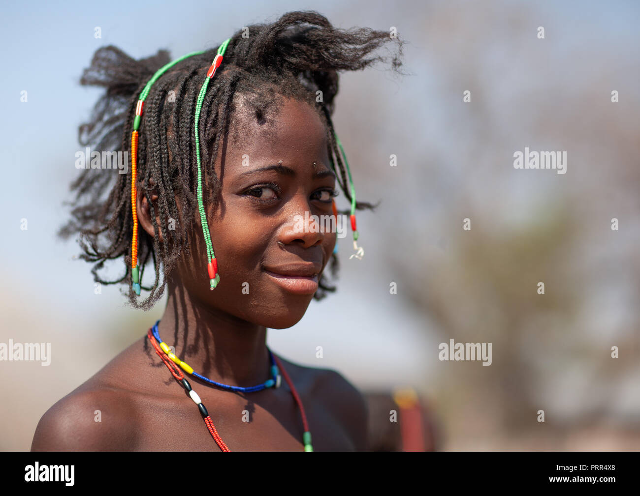Portrait of a Mudimba tribe girl, Cunene Province, Kuroca, Angola Stock ...