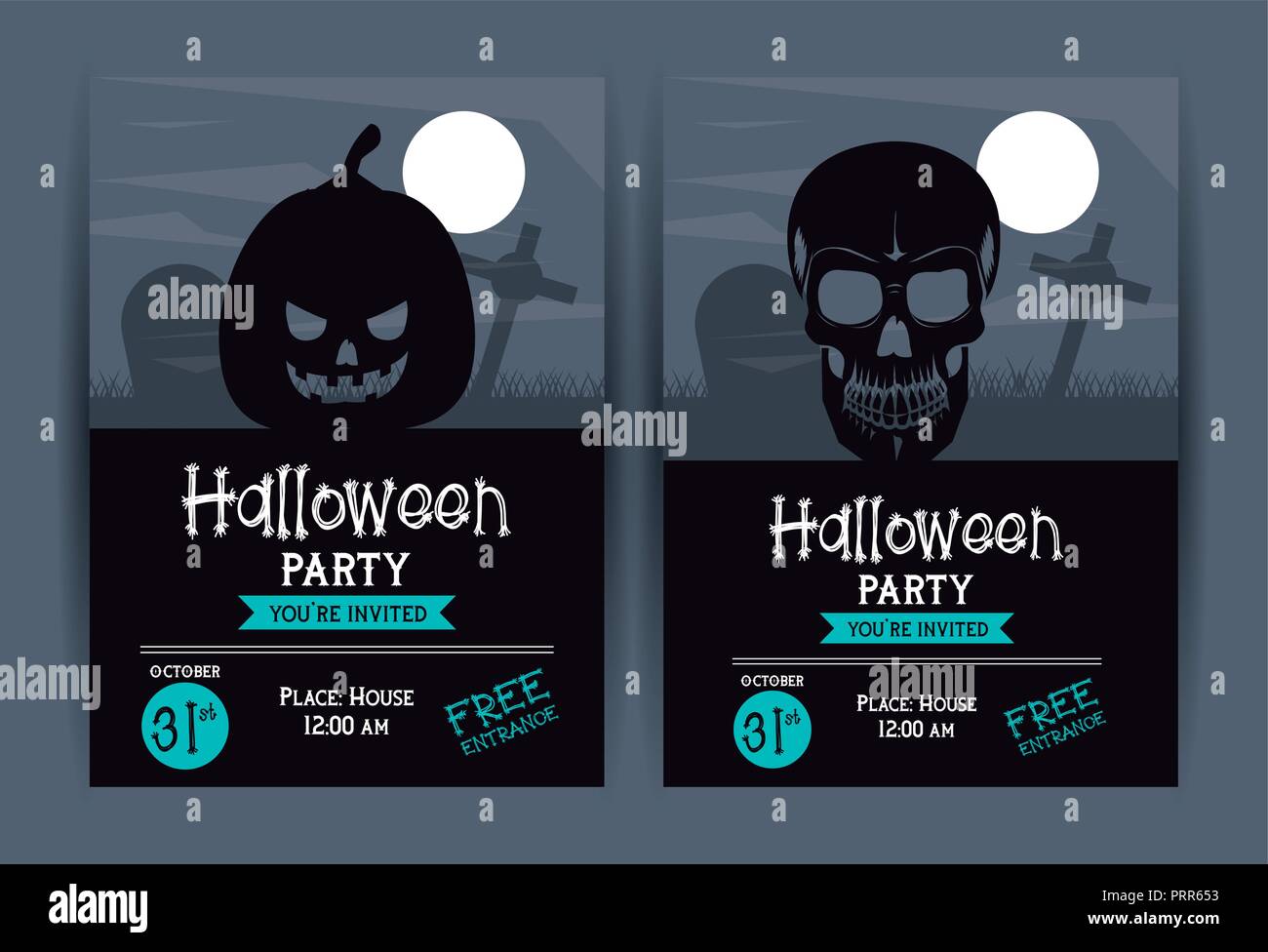 Set of Halloween party invitation cards Stock Vector Image & Art - Alamy
