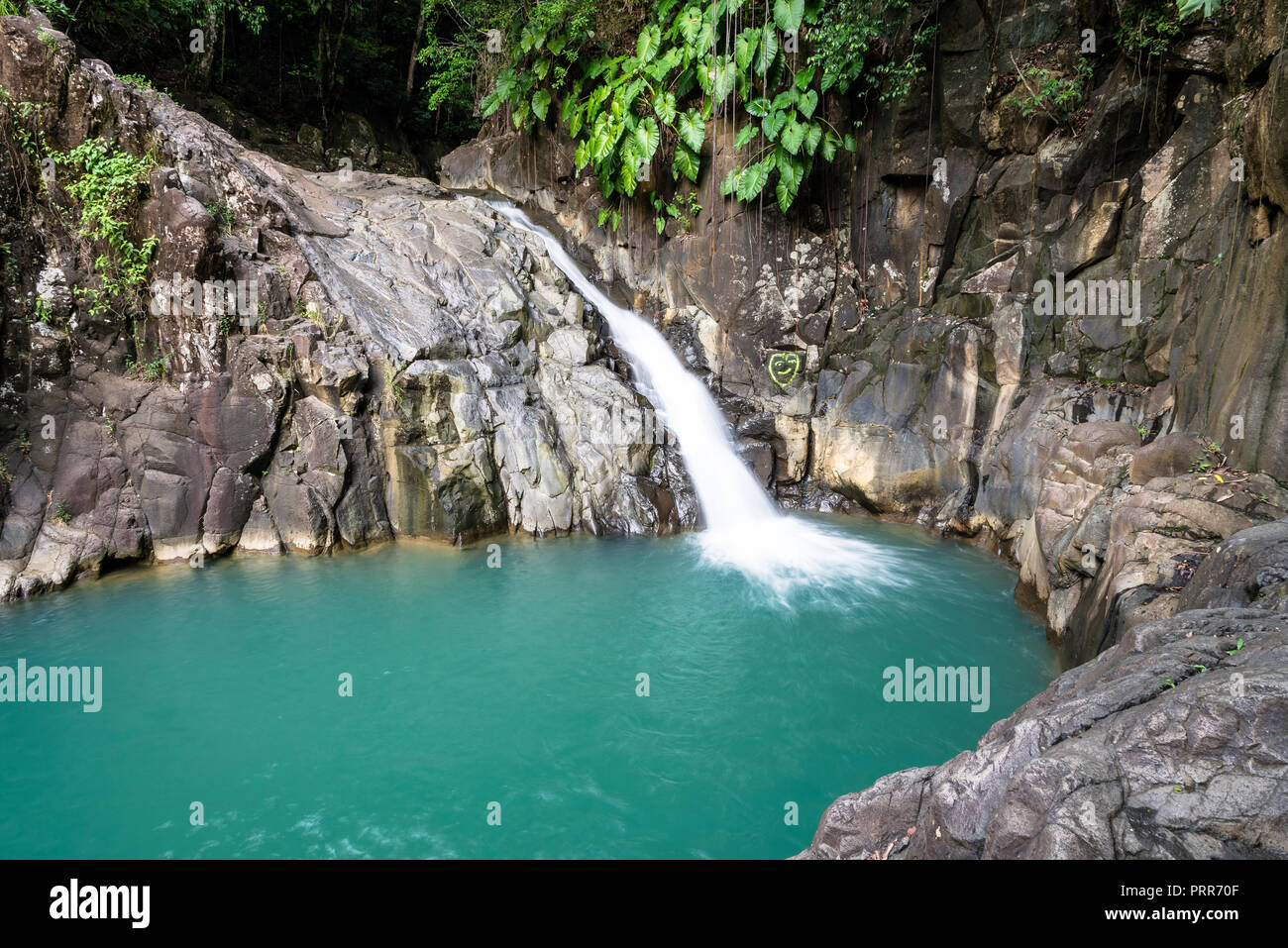 turquoise pool with waterfall "Saut d'Acomat", Guadeloupe Stock Photo ...
