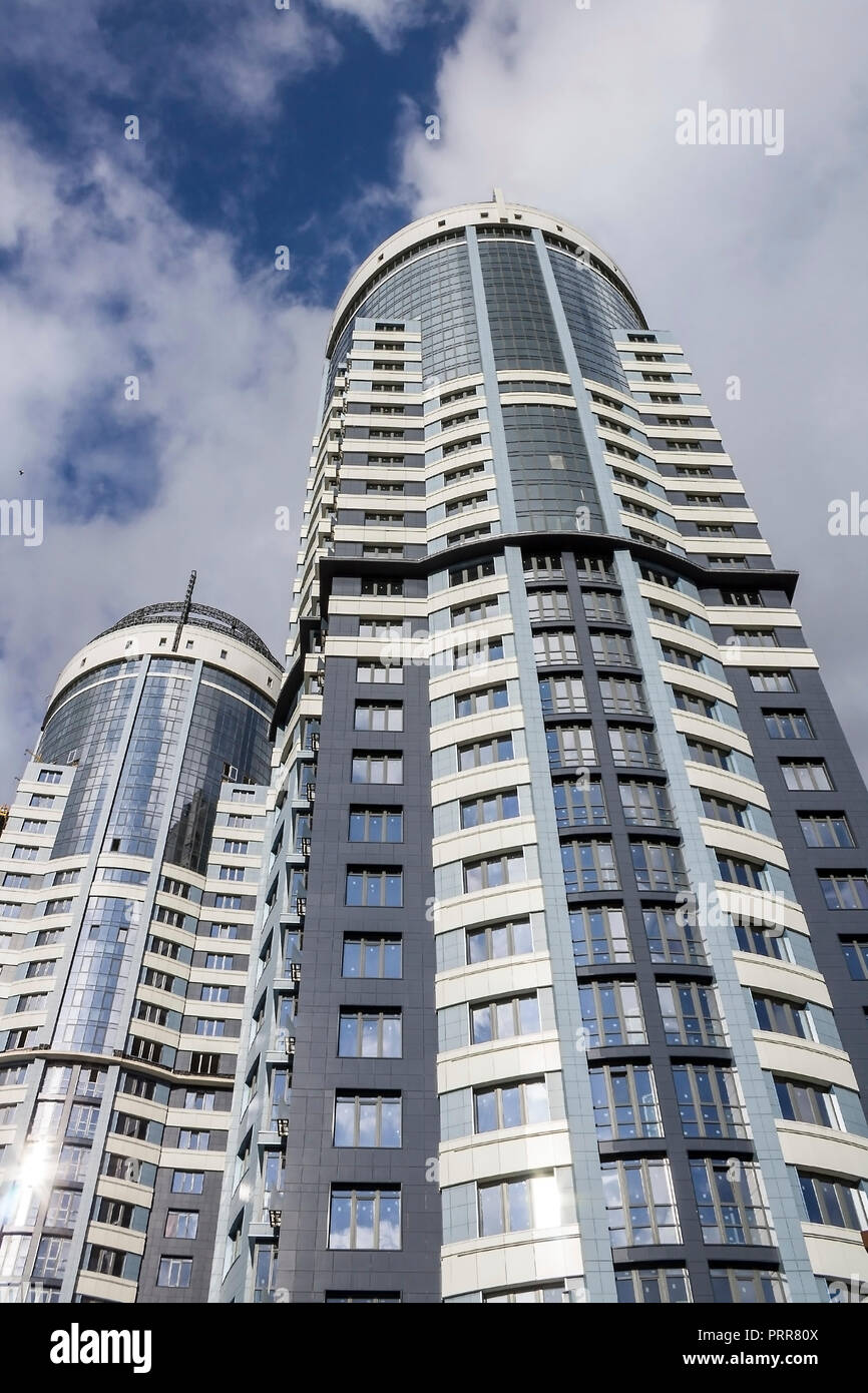 Modern skyscraper perspective ground view on sky background Stock Photo ...