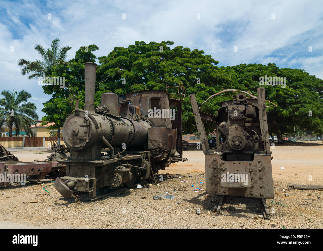Antique locomotive displayed along the road, Benguela Province ...