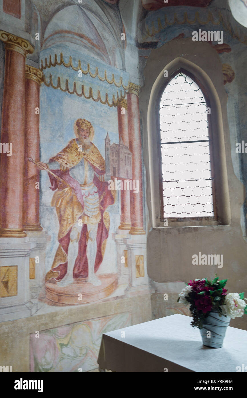 Frescos inside Bled castle church, showing German king Henry II ...