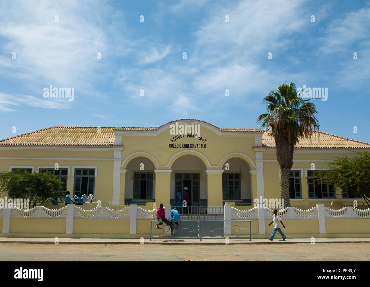 Colonial school building, Namibe Province, Tomboa, Angola Stock Photo ...