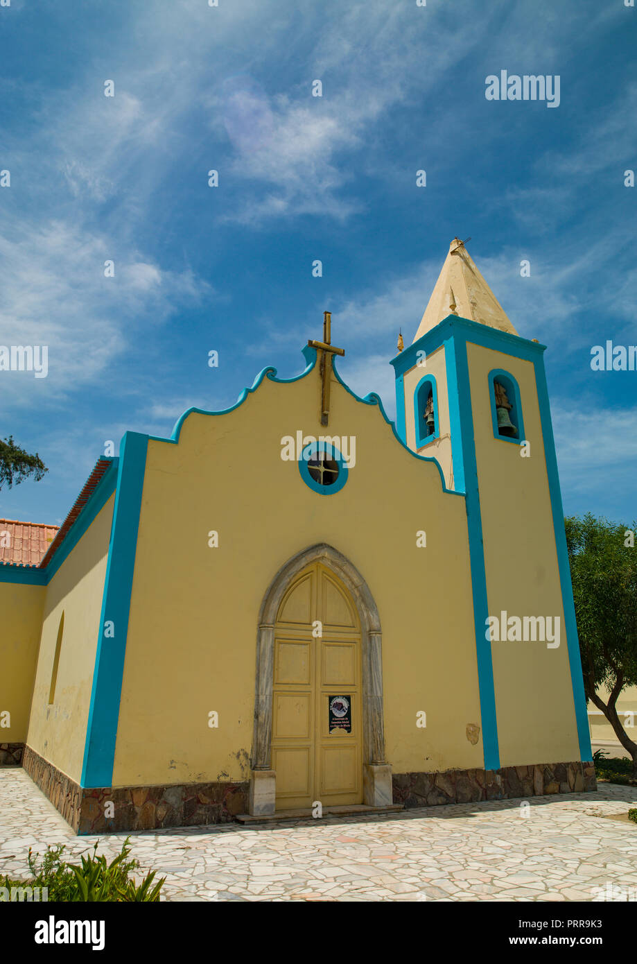 Blue and yellow church, Namibe Province, Tomboa, Angola Stock Photo - Alamy