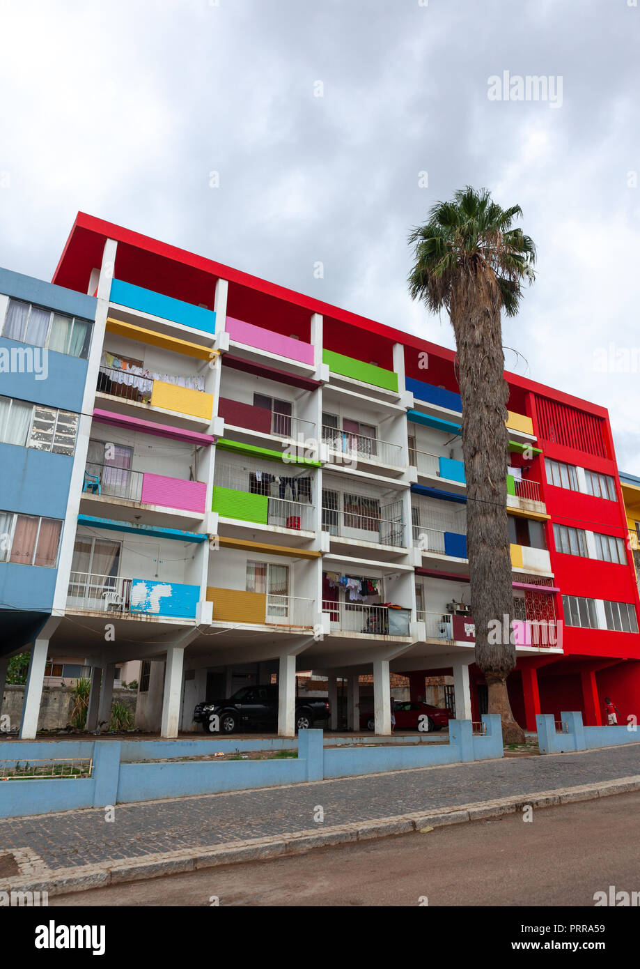 Multicolored building, Huila Province, Lubango, Angola Stock Photo - Alamy