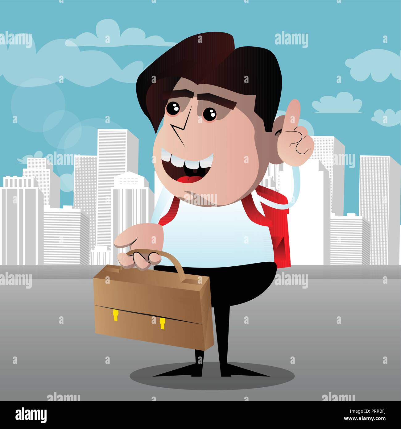 Schoolboy holding suitcase and making a point. Vector cartoon character ...