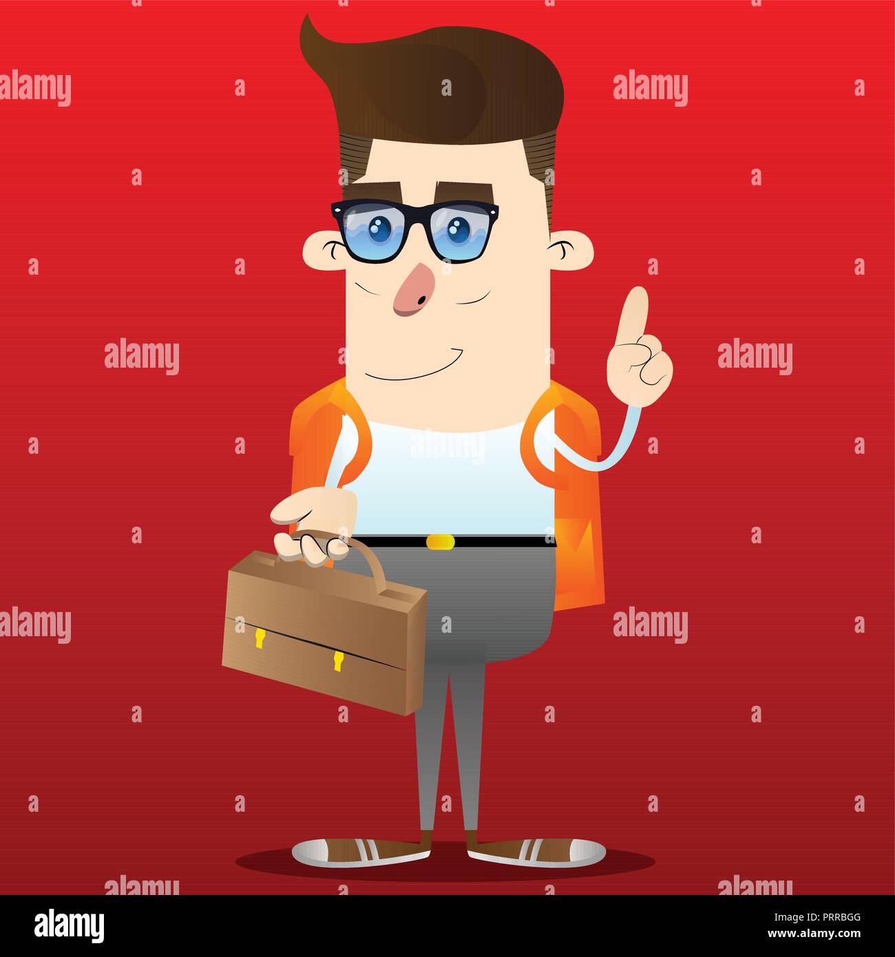 Schoolboy holding suitcase and making a point. Vector cartoon character ...