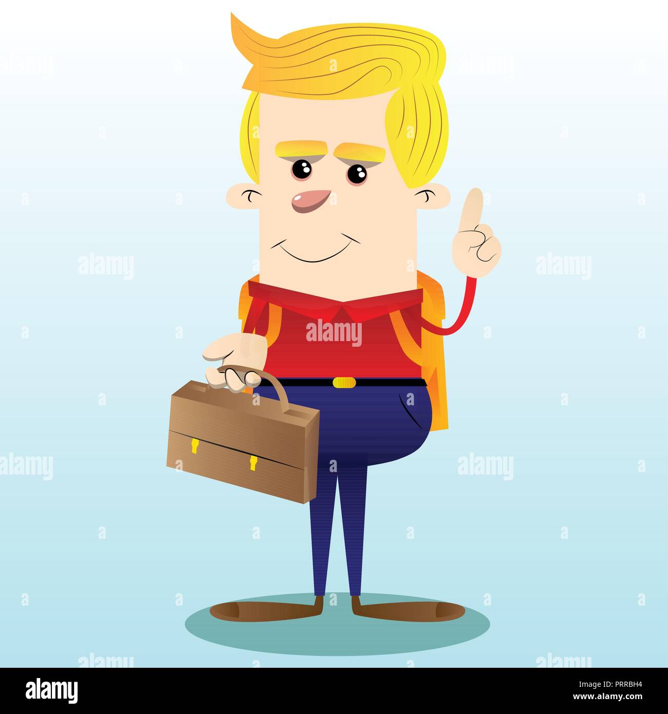 Schoolboy holding suitcase and making a point. Vector cartoon character ...