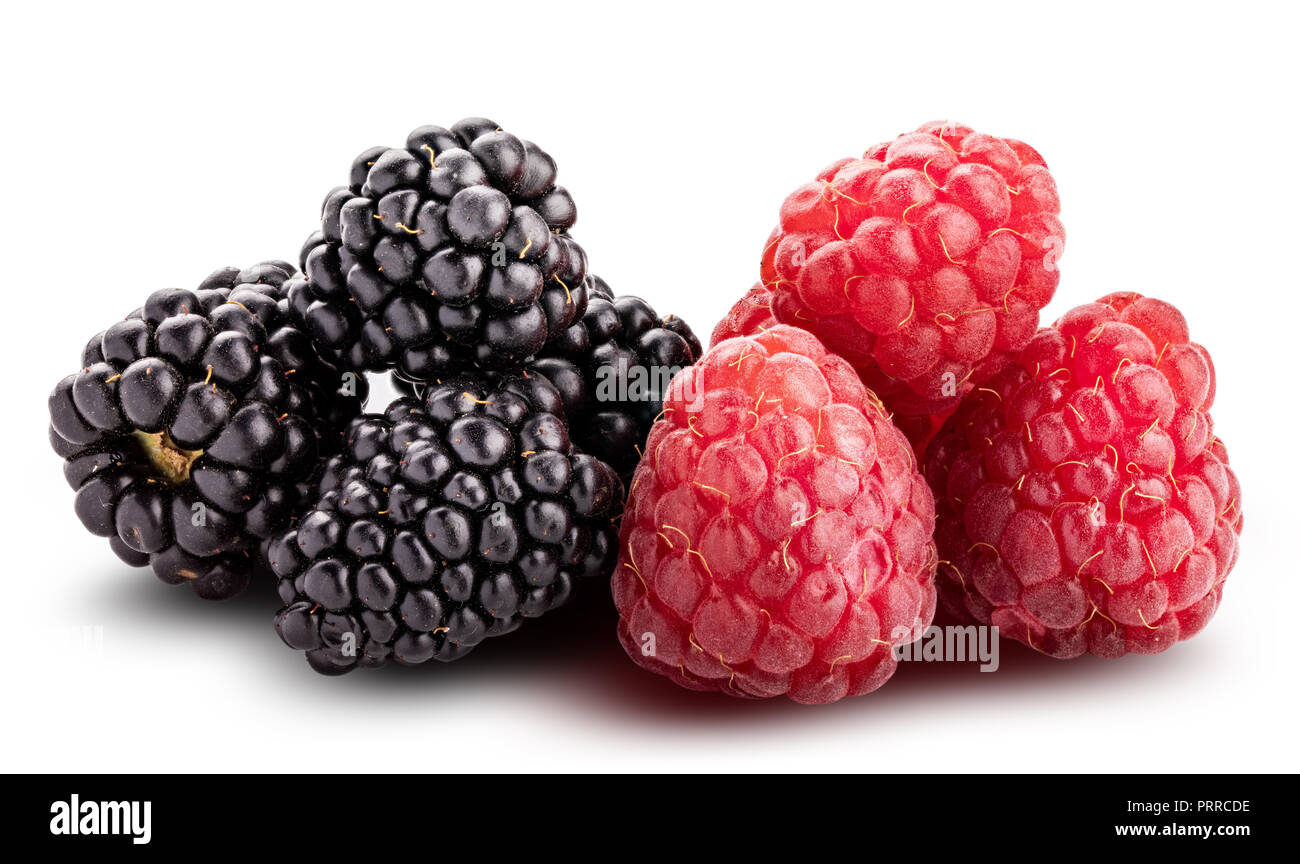 Raspberry and blackberry isolated on white background Stock Photo - Alamy