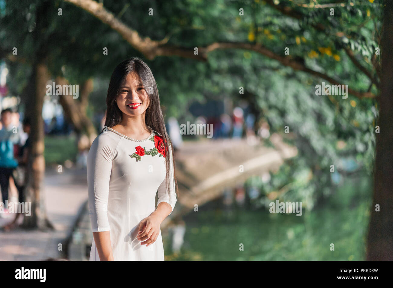 Hanoi, Vietnam - October 16, 2016. Young woman in a beautiful ...
