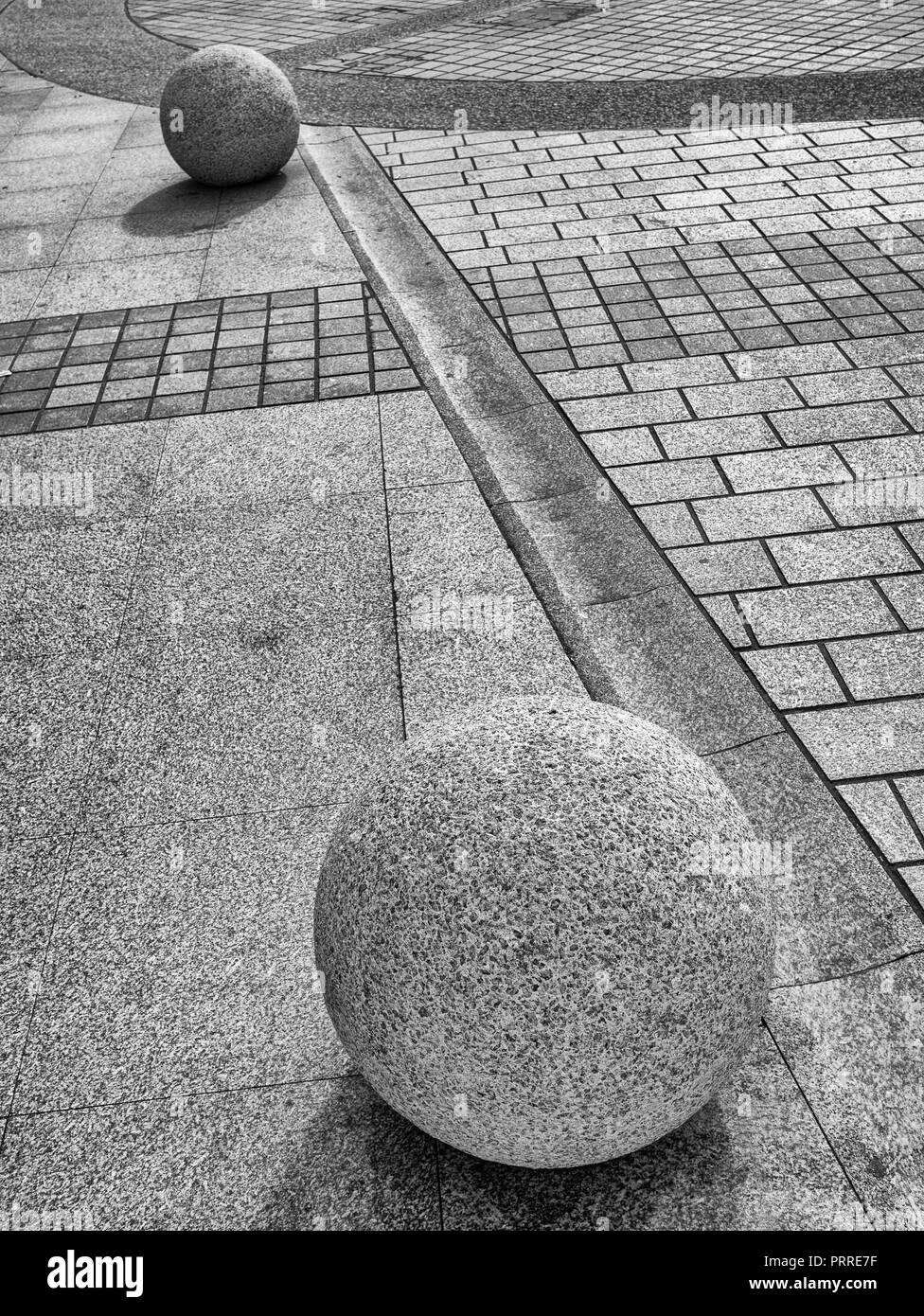 A couple of spherical bollards in Newquay pedestrian zone - Cornwall ...