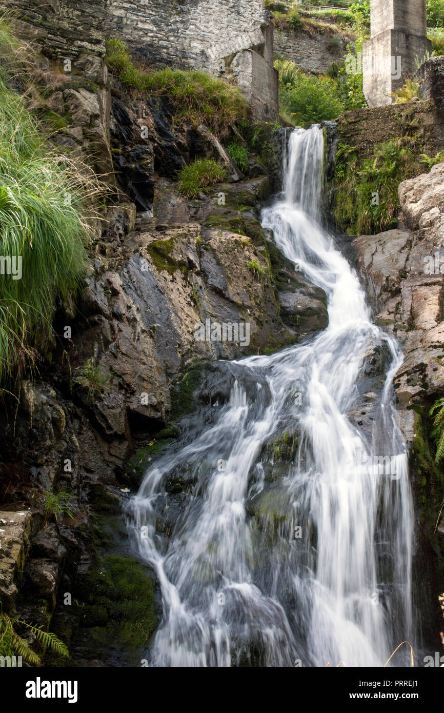 Beautiful waterfall at the Laxey Wheel site, Laxey, Isle of Man Stock ...