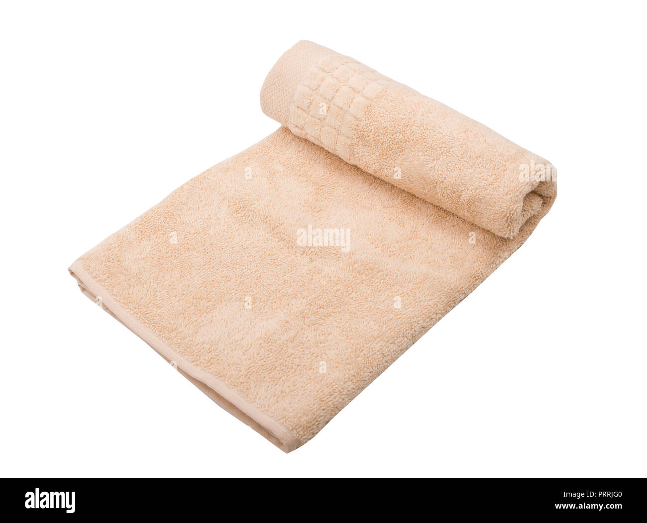 Beige towel isolated on white background. A clear towel from the frot ...
