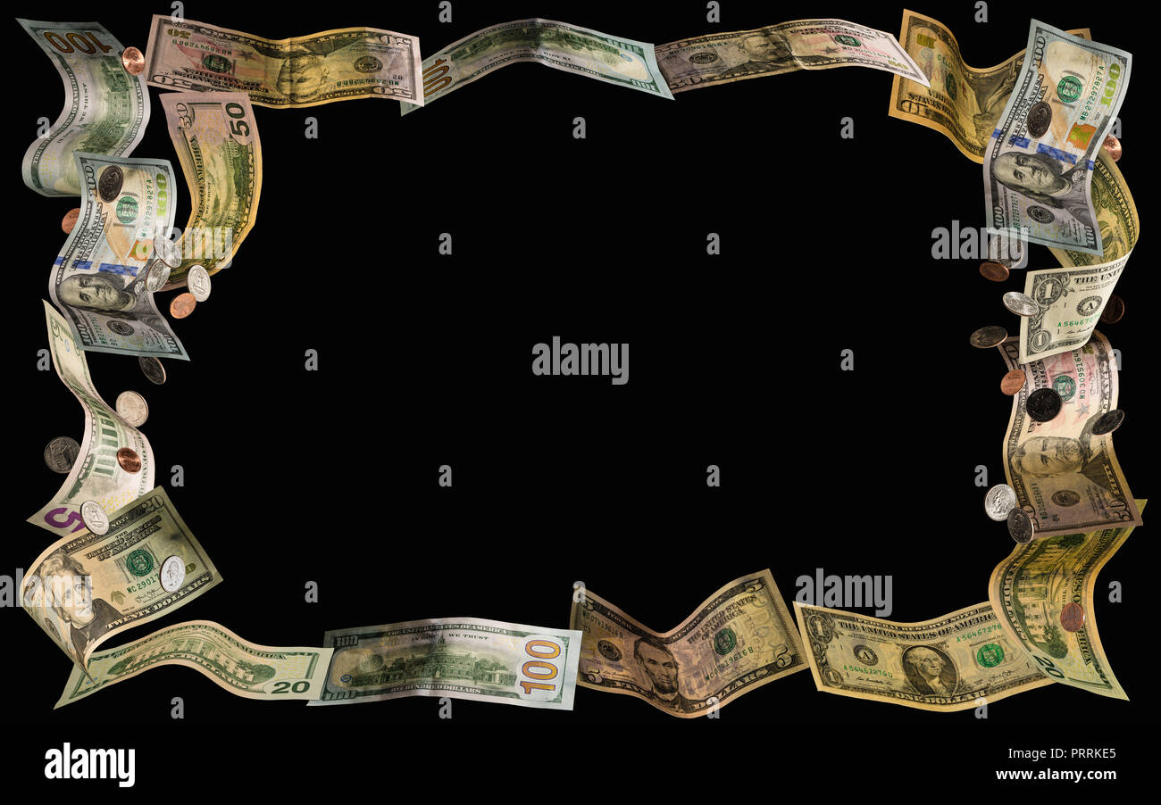 US dollar notes frame isolated on black background Stock Photo - Alamy