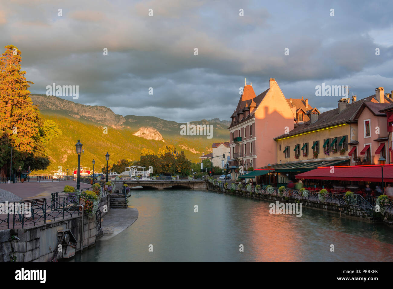 Sunset over Old Town of Annecy. Annecy is an alpine town in ...